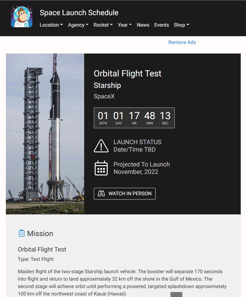 Space Launch Schedule - Alpha Centauri